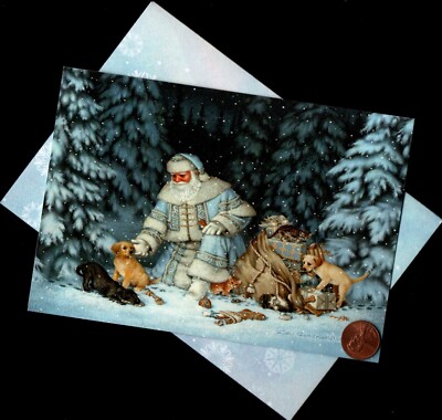 HTF Christmas Santa Puppies Dogs Kitten Cat Bag Toys Trees Snow ...