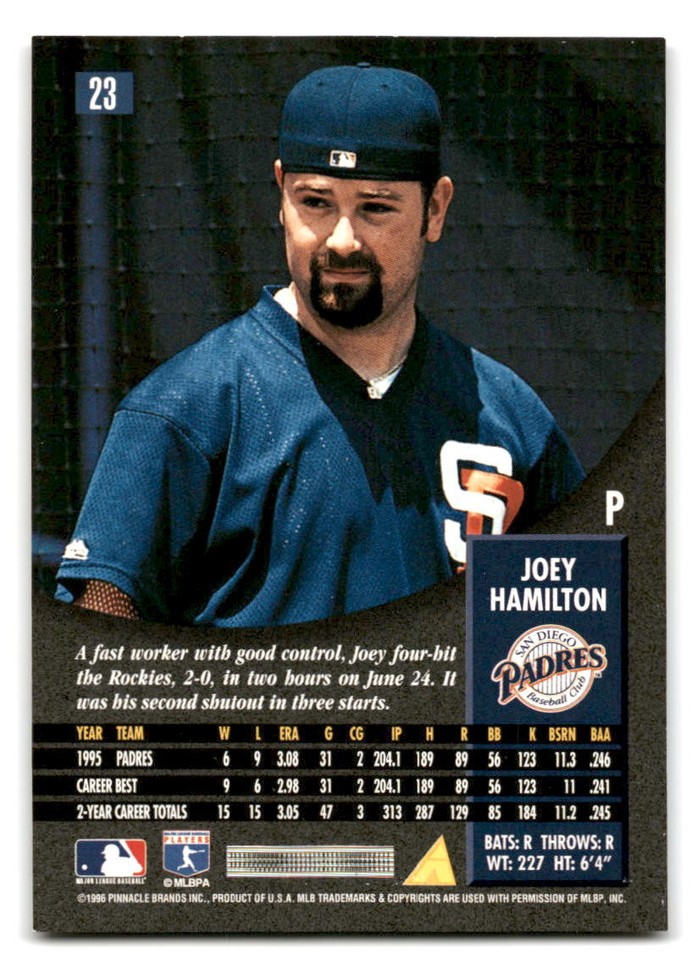 Joey Hamilton 1996 Pinnacle #23 San Diego Padres BASEBALL | eBay