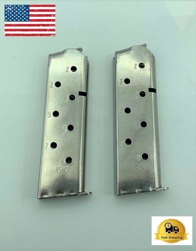1911 Magazine 2 Pack 8 Round Stainless 45 ACP GI Colt Pistol Mag Clip ...