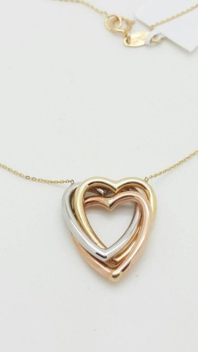 10k Tri Color Gold Heart Love Pendant Charm Necklace, Triple Heart ...