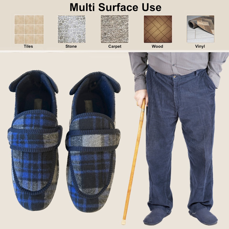 Mens EEE Fit Diabetic Orthopaedic Extra Wide Opening House Hard Sole ...