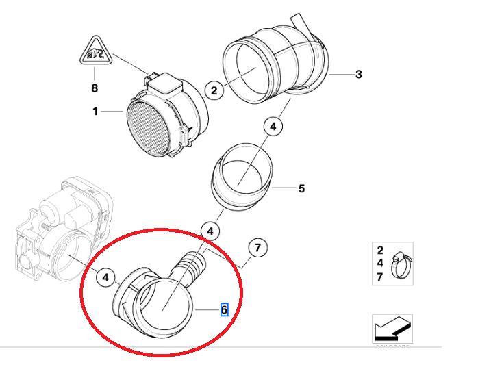 BMW Genuine Mass Air Flow MAF Rubber Intake Hose Boot Pipe E46 E39 E38 ...