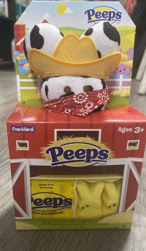 Peeps 2024Cowboy Plush. 5.25" Tall All Over Cow Print New In Box With ...