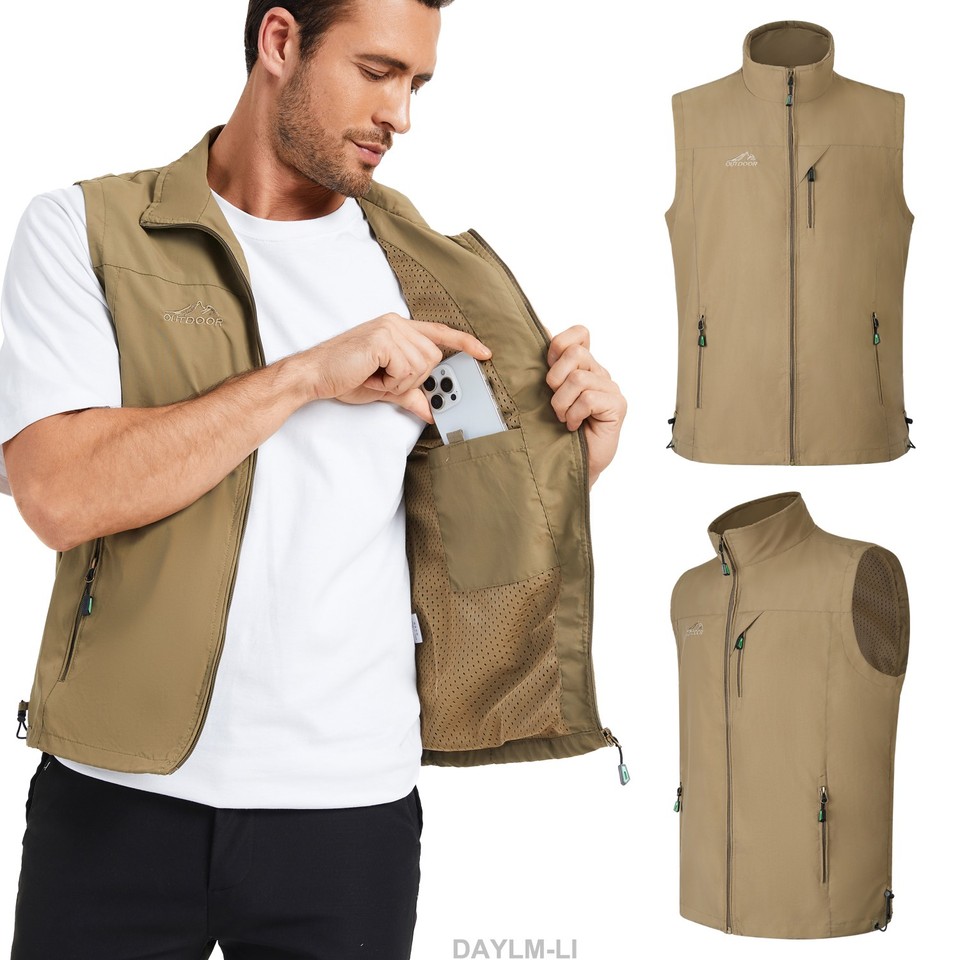 Men's Multi pocket Waistcoat Zip Hiking Vest Casual Sleeveless Quick ...
