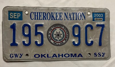 LICENSE PLATES OKLAHOMA CHEROKEE NATION 195 9C7 2003 | eBay