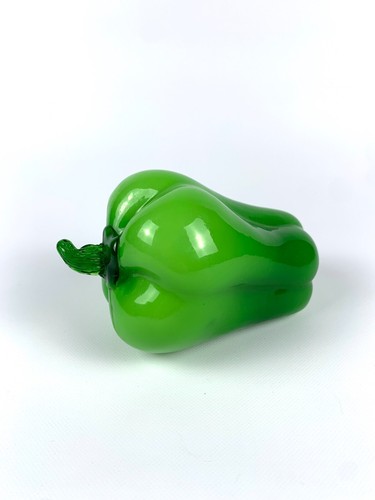 Hand Blown Glass Bell Pepper Fruit Basket Vegetable Green Art Murano ...
