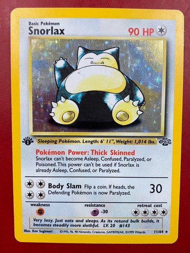 Snorlax 11/64 HOLO RARE 1st Edition Jungle Pokemon WOTC Vintage 1999 ...