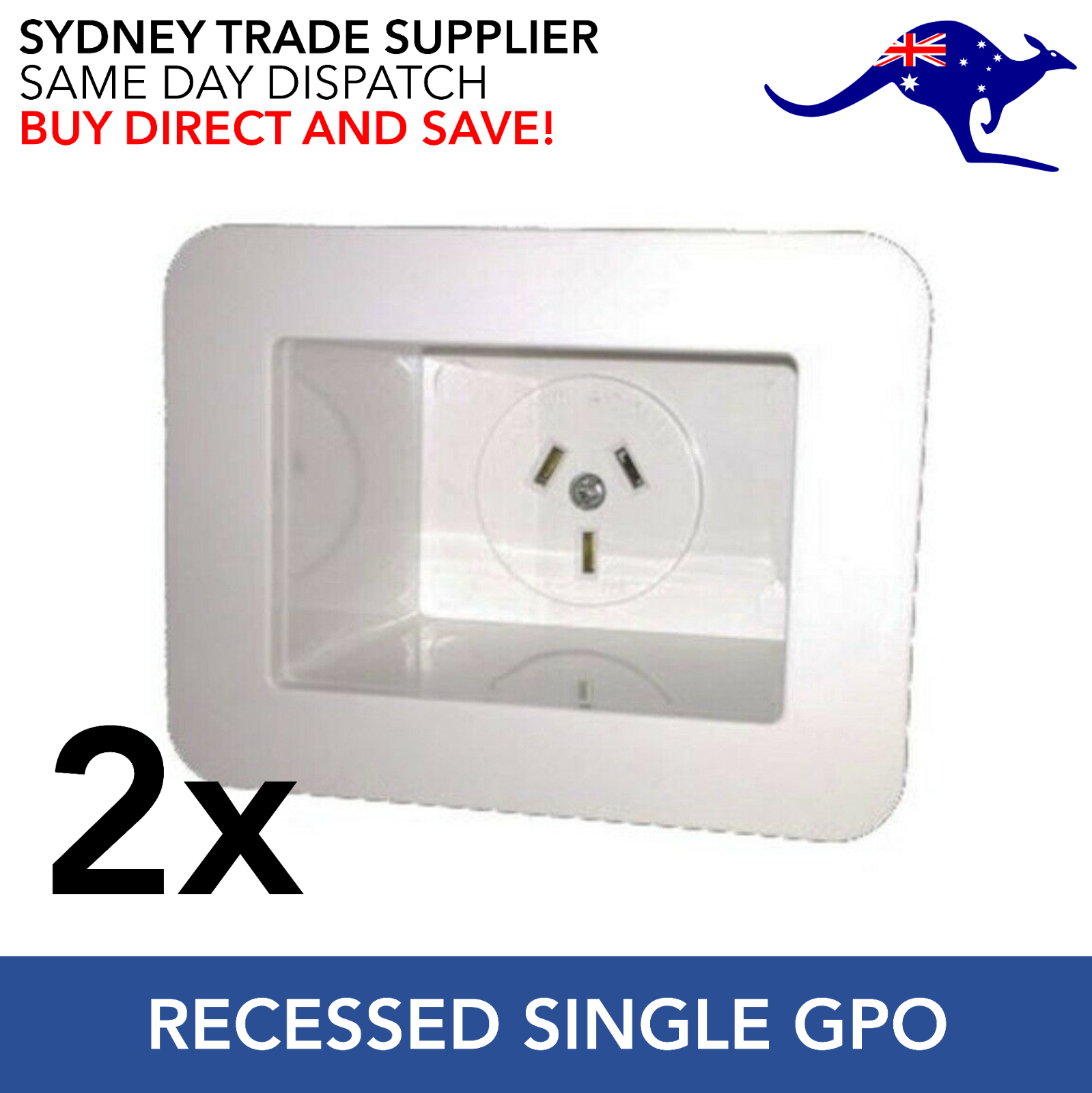 2x Recessed Wall Plate Single 1 Gang Electrical Power Point Outlet GPO ...