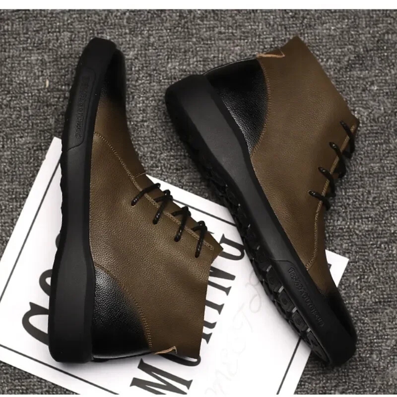 Genuine Leather Men's Retro Motorcycle Chelsea Ankle Boots for Casual ...