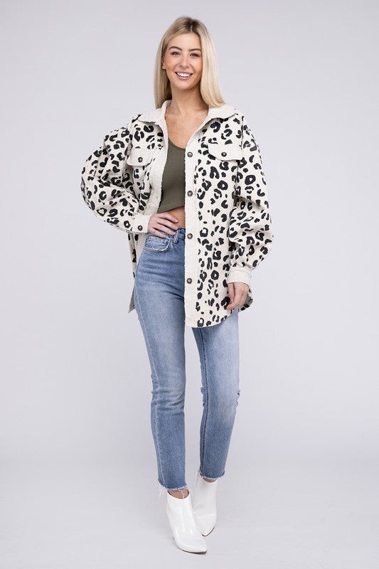Bibi Vintage Washed Leopard Corduroy Buttoned Jacket | eBay