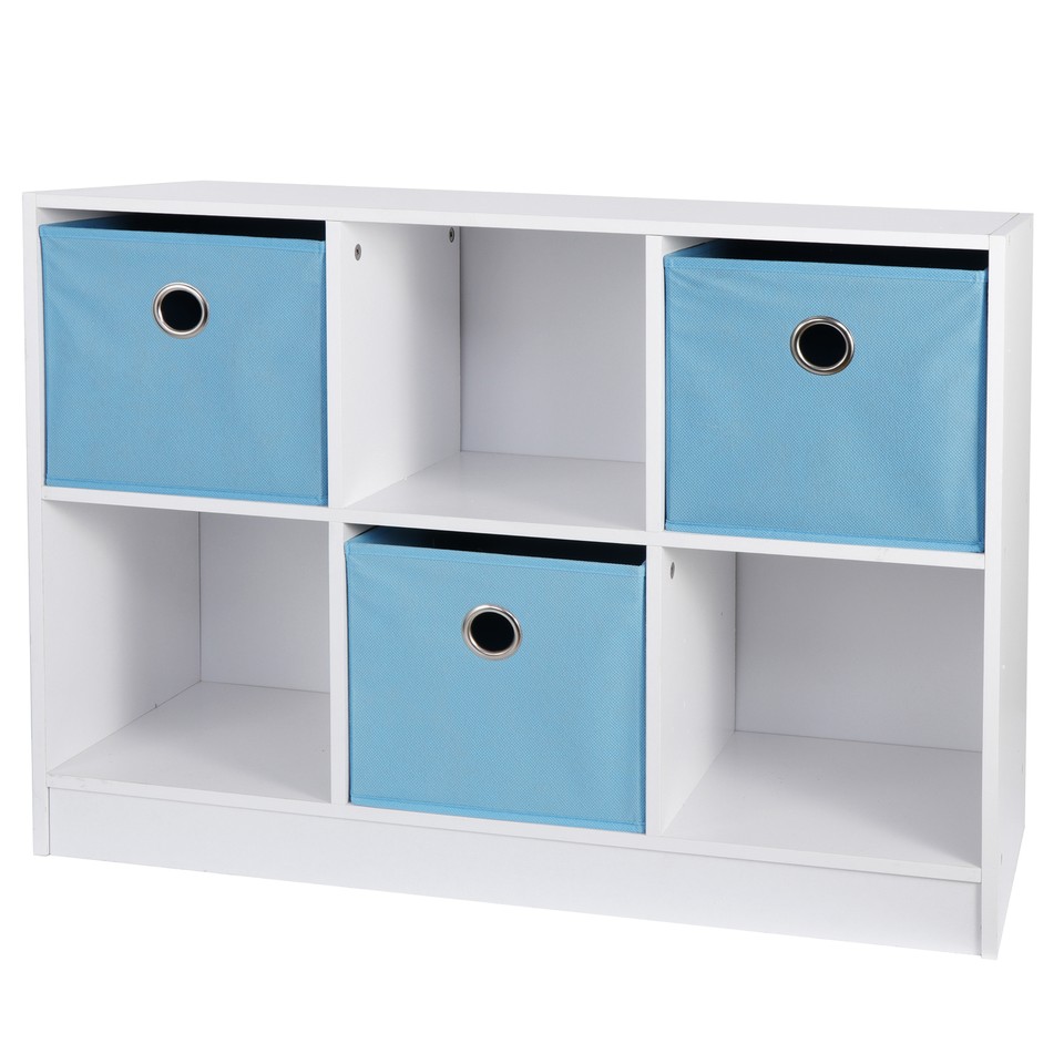 6 Cube Cubby Storage Shelf Organizer Stackable Cabinet w/3 Bins White ...