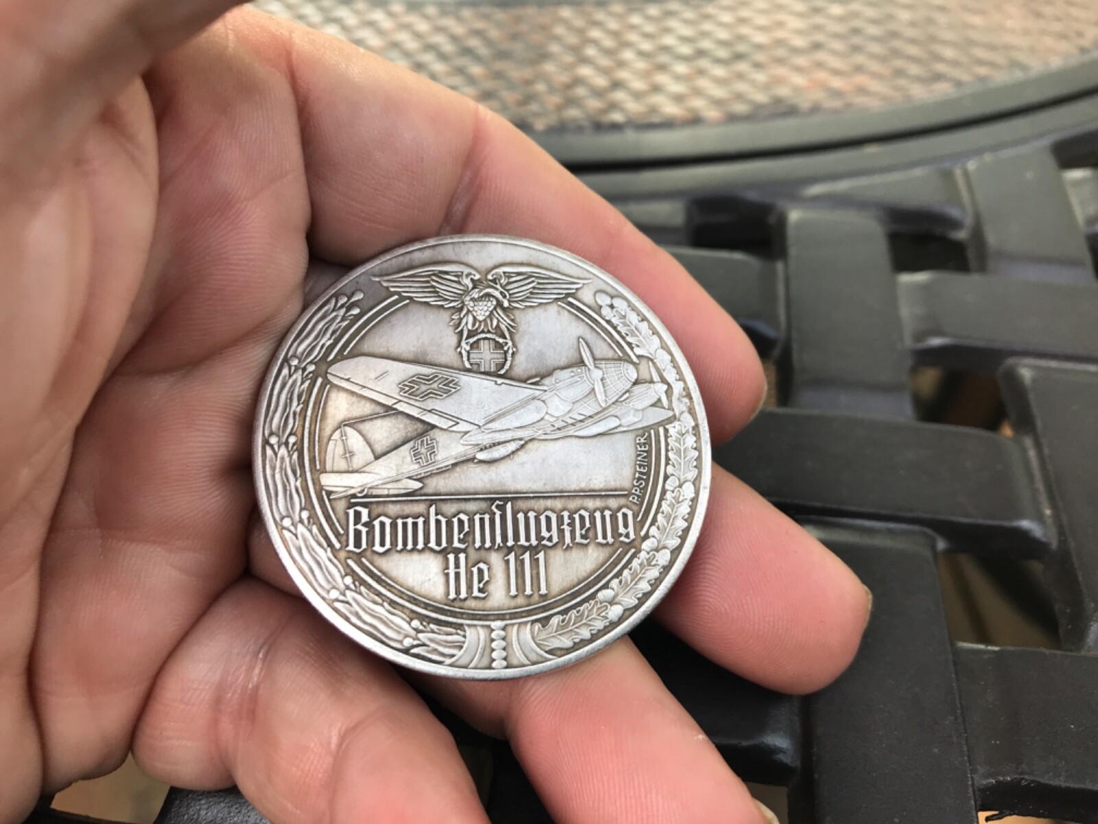 LARGE 1939-1945 GERMAN WWII HE 111 BOMBER AIRPLANE COMMEMORATIVE COIN ...