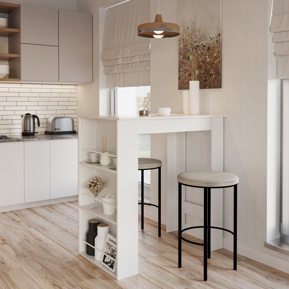 Kitchen Bar Table Breakfast Bar Table, 2 Bar Stools, Industrial Dining