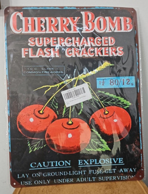 Vintage-Style 16"x12" Cherry Bomb Fireworks Metal Sign | Retro Mancave ...