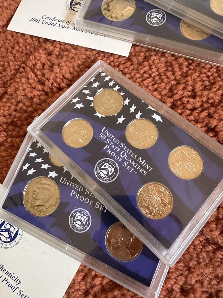U.S. MINT PROOF COINS SET LOT BUNDLE: 1999 (1), 2000 (2), 2001 (5 ...