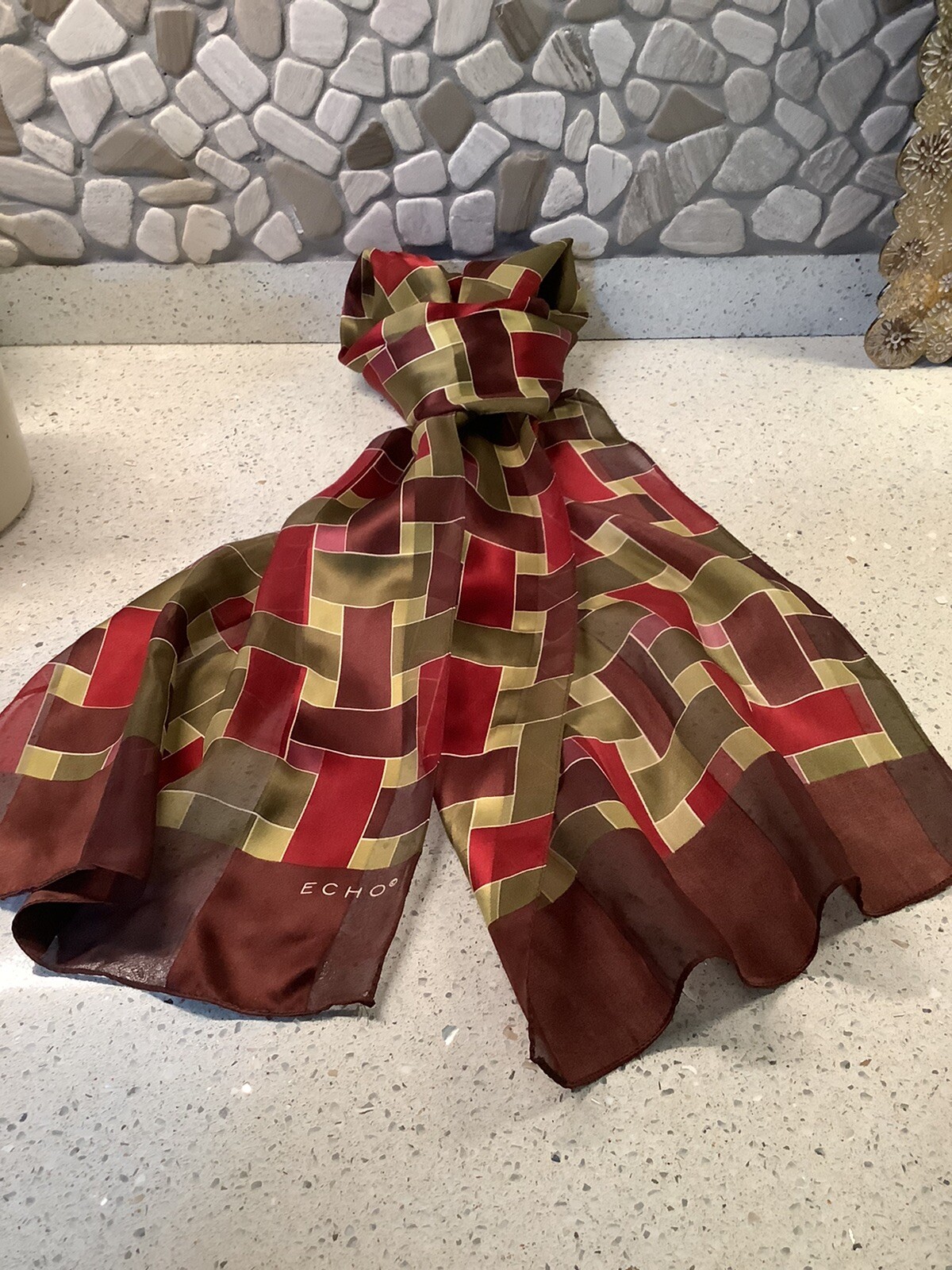 ECHO SILK SCARF 11x52 inches Burgandy, Brown, Green | eBay