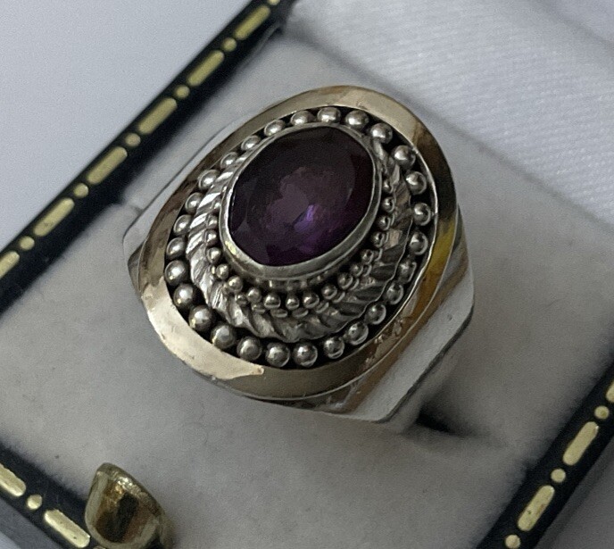 Vintage Suarti BA Sterling Silver 925 18k Gold Amethyst Band Ring Size ...