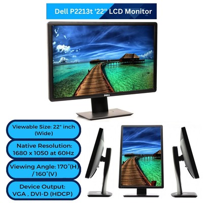 Dell P2213 AntiGlare LED Backlit 22" Monitor VGA Display Port DVI USB 2 ...