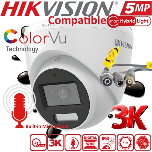 Hikvision Compatible 5MP ColorVu CCTV Camera Outdoor Night Vision Built ...