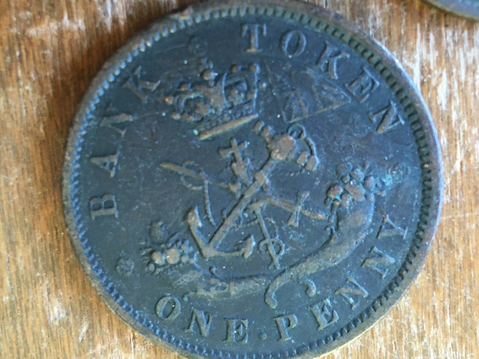 11 Canada antique trade tokens: 1842, 1852, 1857 one penny tokens, 1837 ...