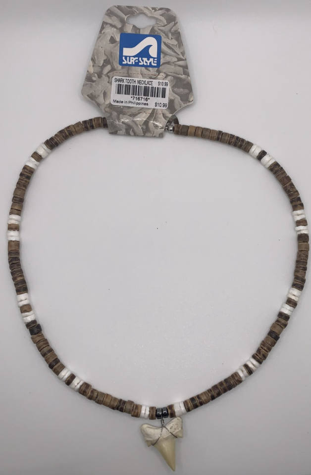 Surf Style Necklace Brown/White/Tan Shark Tooth Adjustable 18" 716716 ...