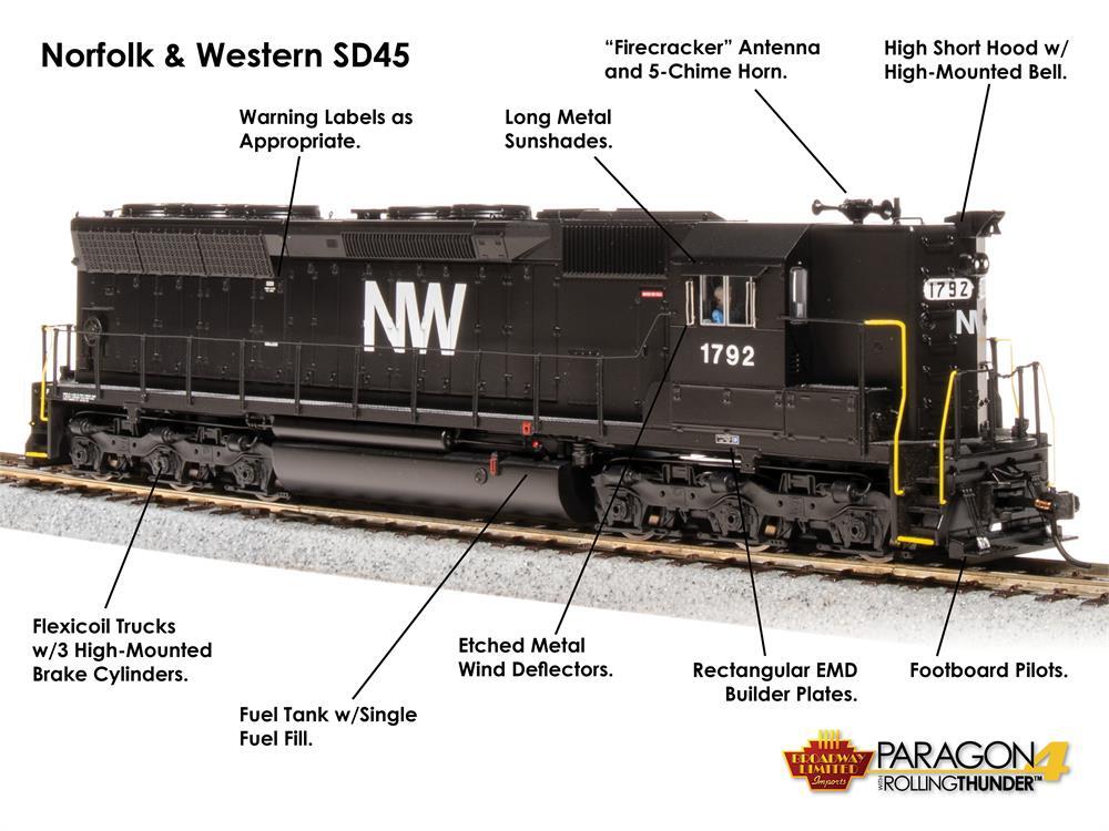 Broadway Limited BLI 4288 EMD SD45 High Hood N&W Norfolk Western DCC Sound NIB | eBay