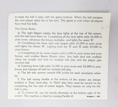 Raster Blaster (1981) Video Pinball Original Instructions ~ Apple II ~ BudgeCo | eBay