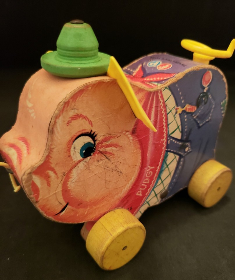 Vintage 1962 Fischer Price "Pudgy Pig" Pull Toy #478 w/string | eBay
