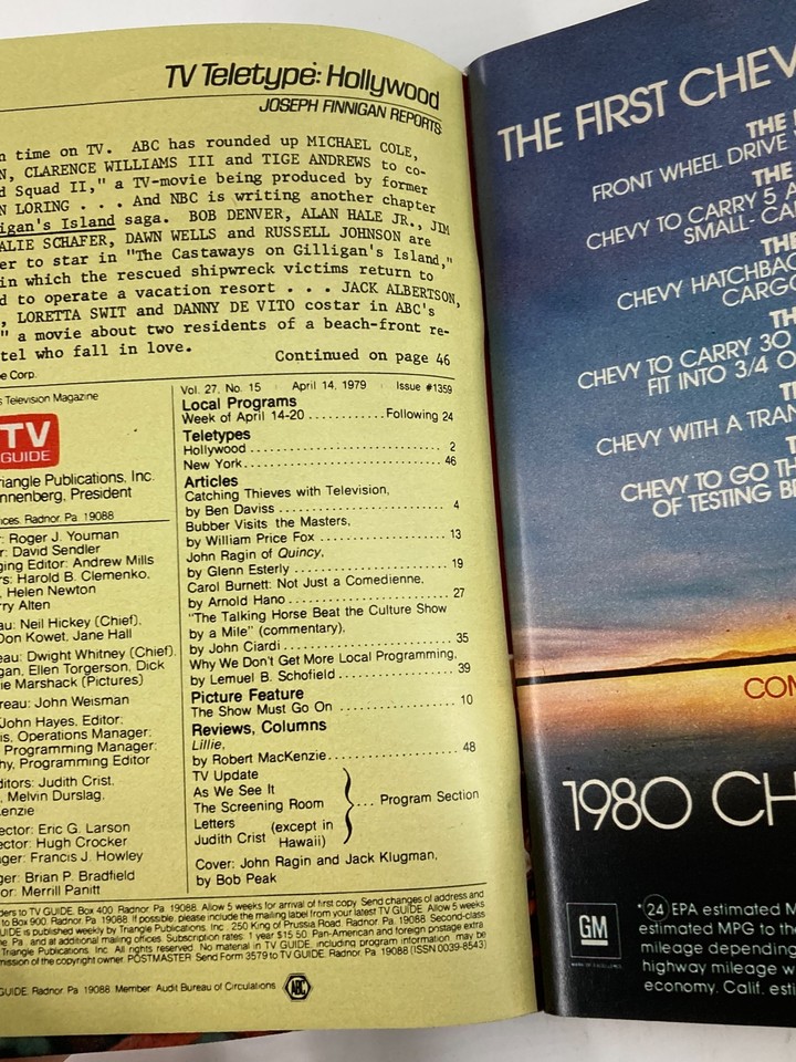 TV Guide Magazine April 14 1979 #1359 John Ragin Western New England ...