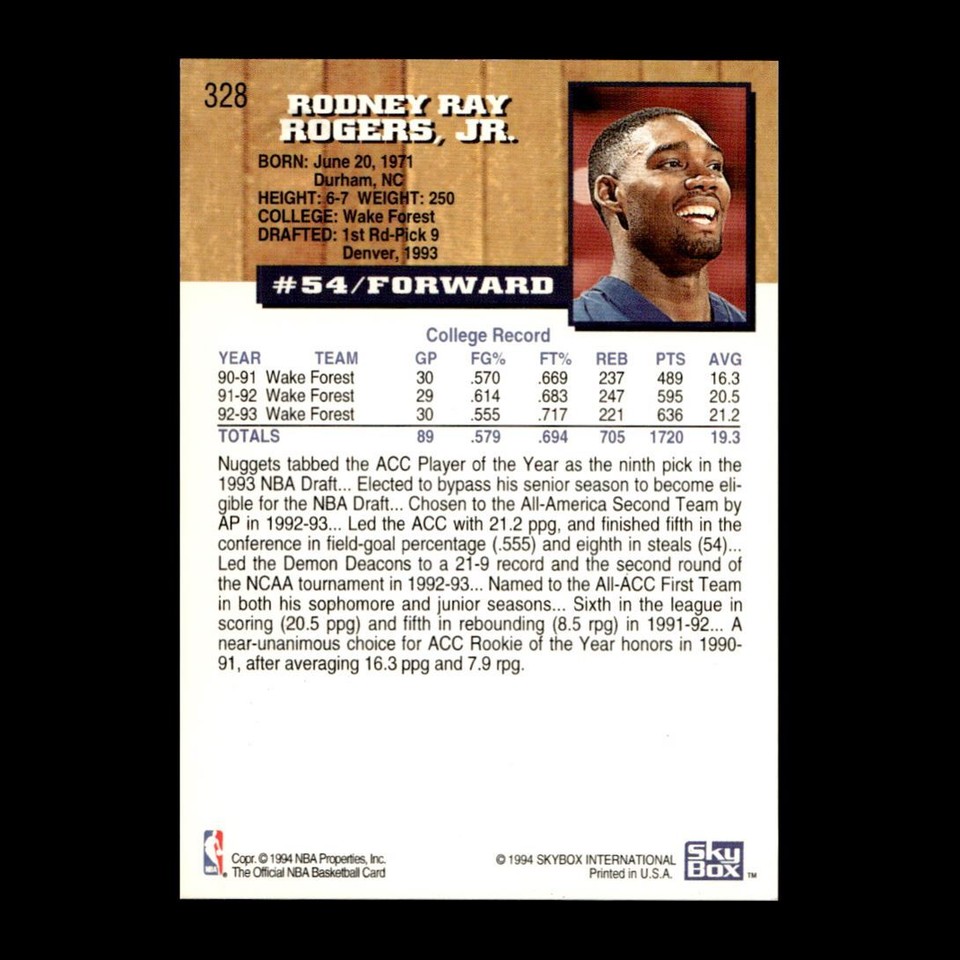 Rodney Rogers 1994-95 SkyBox Rookie Denver Nuggets #328 R328R 31 | eBay