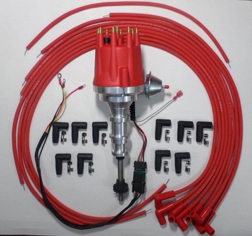 FORD Y Block 272-292-312 RED Small HEI Distributor + 8mm Spark Plug ...