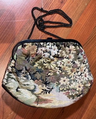 Vintage Cottage Core Floral Embroidered Purse Clutch Chain Strap Knit ...