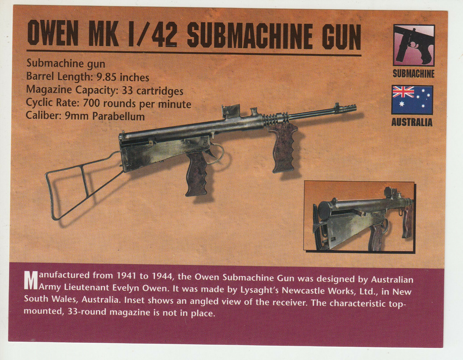 OWEN MK I / 42 SUBMACHINE GUN Australia Atlas Classic Firearms Guns ...