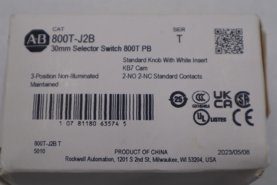 NEW OPEN BOX ALLEN BRADLEY AB 800T-J2B SER. T 30mm SELECTOR SWITCH STK ...