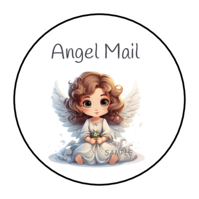 30 ANGEL MAIL STICKERS ENVELOPE SEALS LABELS 1.5" ROUND SMALL BUSINESS ...