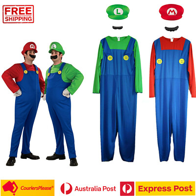 Super Mario Luigi Plumber Bros Cosplay Jumpsuit Complete Outfit Costume ...