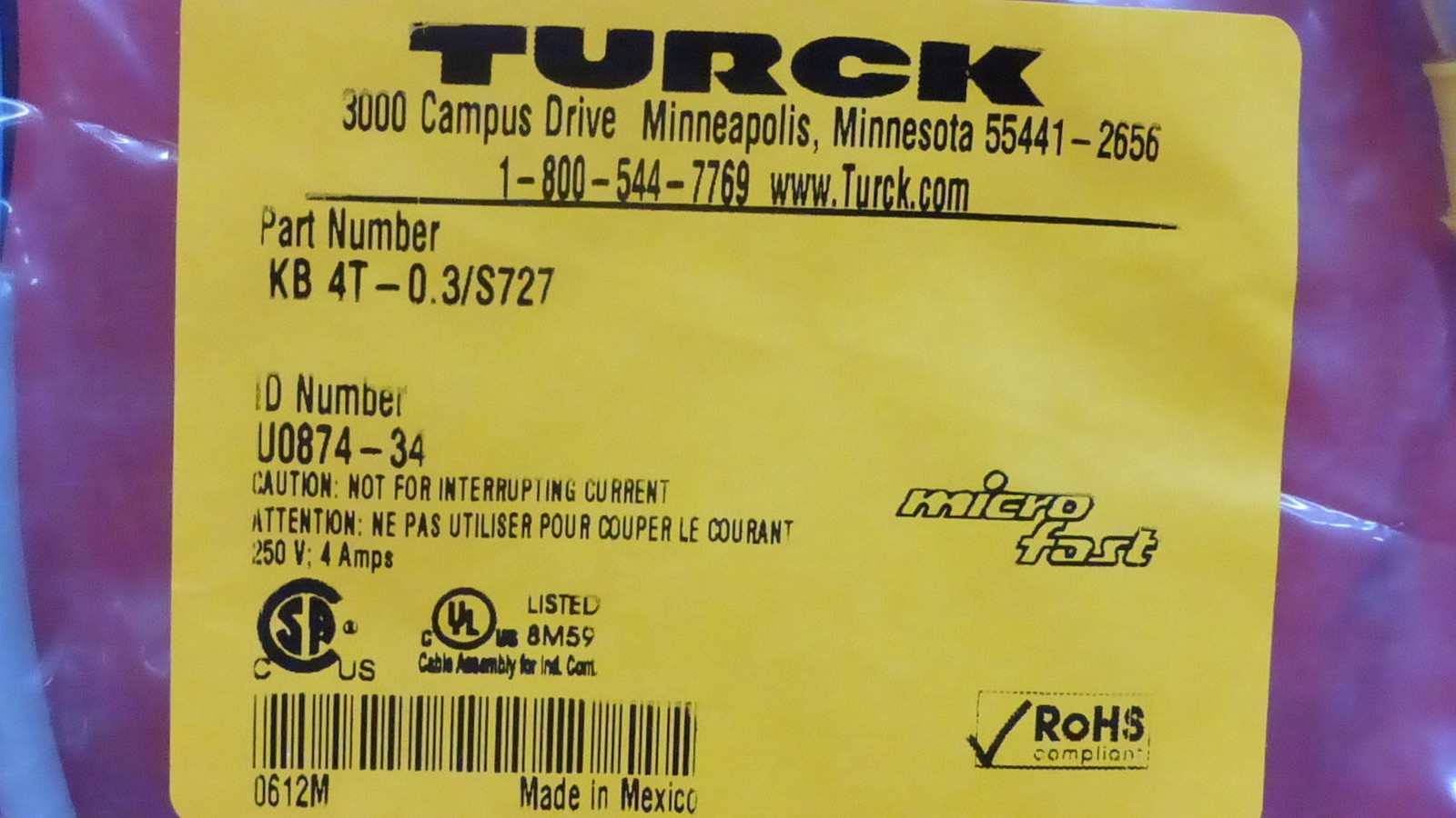 TURCK KB 4T-0.3/S727 *NEW* MICRO FAST CABLE SET U0874-34 (2C4) | eBay