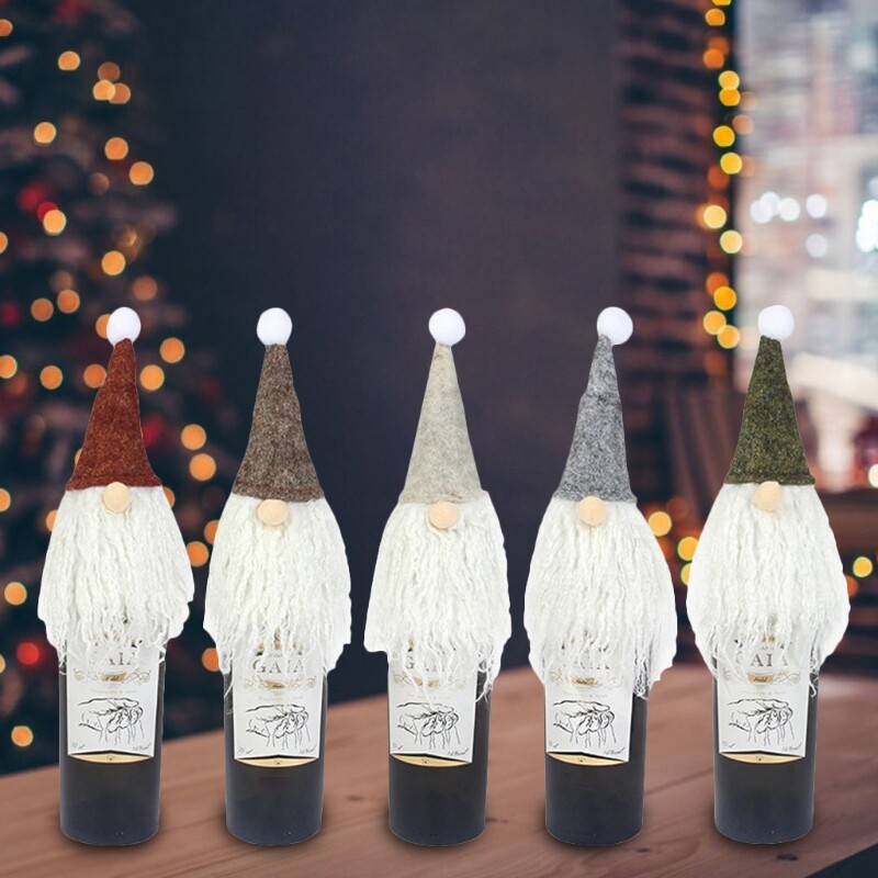 5pcs Christmas Gnome Wine Bottle Covers Handmade Tomte Swedish Gnome ...