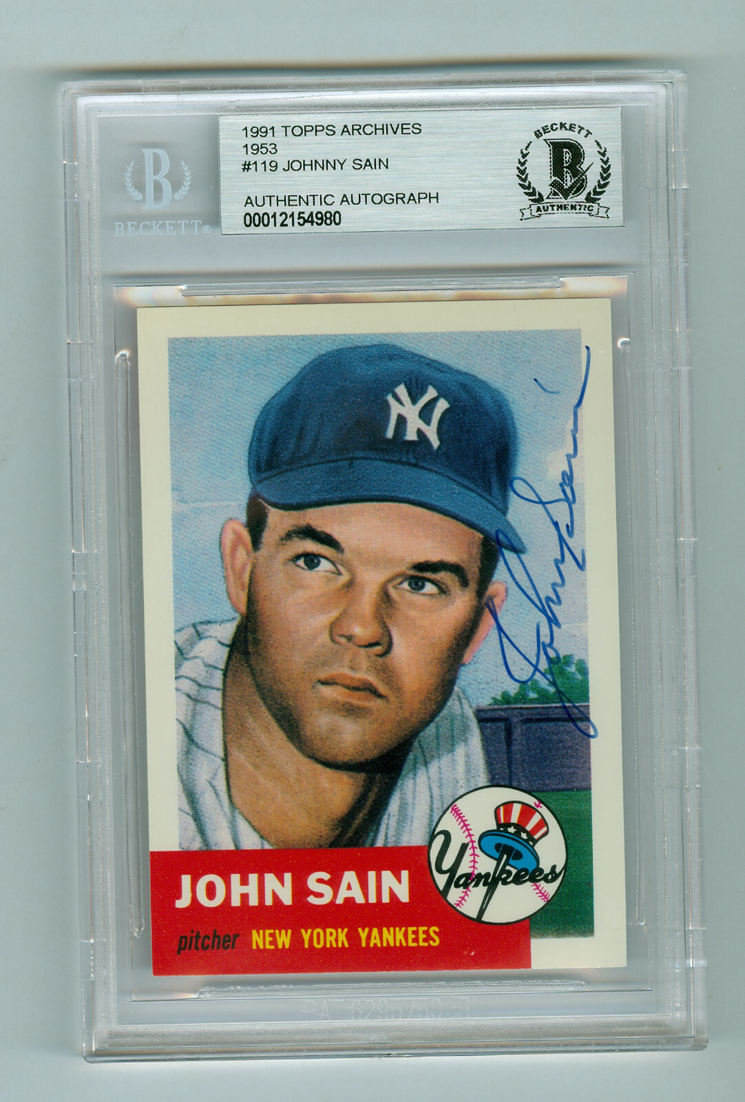 John Sain Autographed 1953 Topps Archives Card #119 Yankees Beckett ...