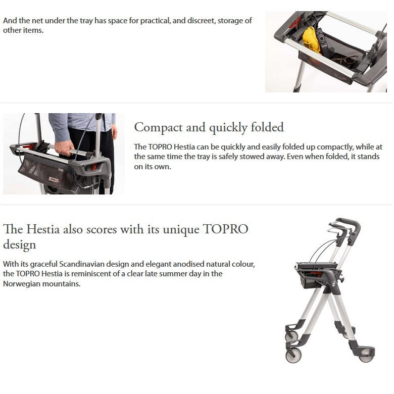 Topro Hestia Indoor Trolley Walker with tray and bag Rollator Walking ...