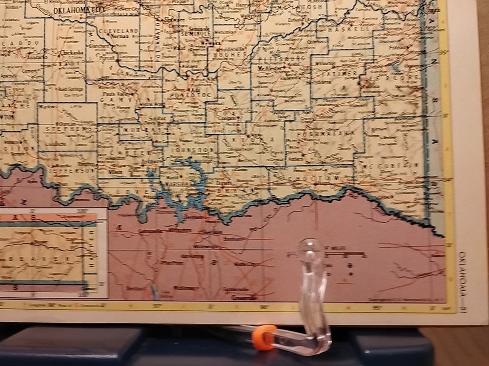1953 Vintage OKLAHOMA Antique Atlas Map Hammond's World Atlas Superior ...