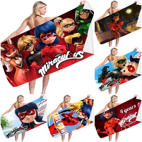 3D Miraculous Ladybug Bath Towel Quick Dry Turt Beach Poncho Bathrobe ...