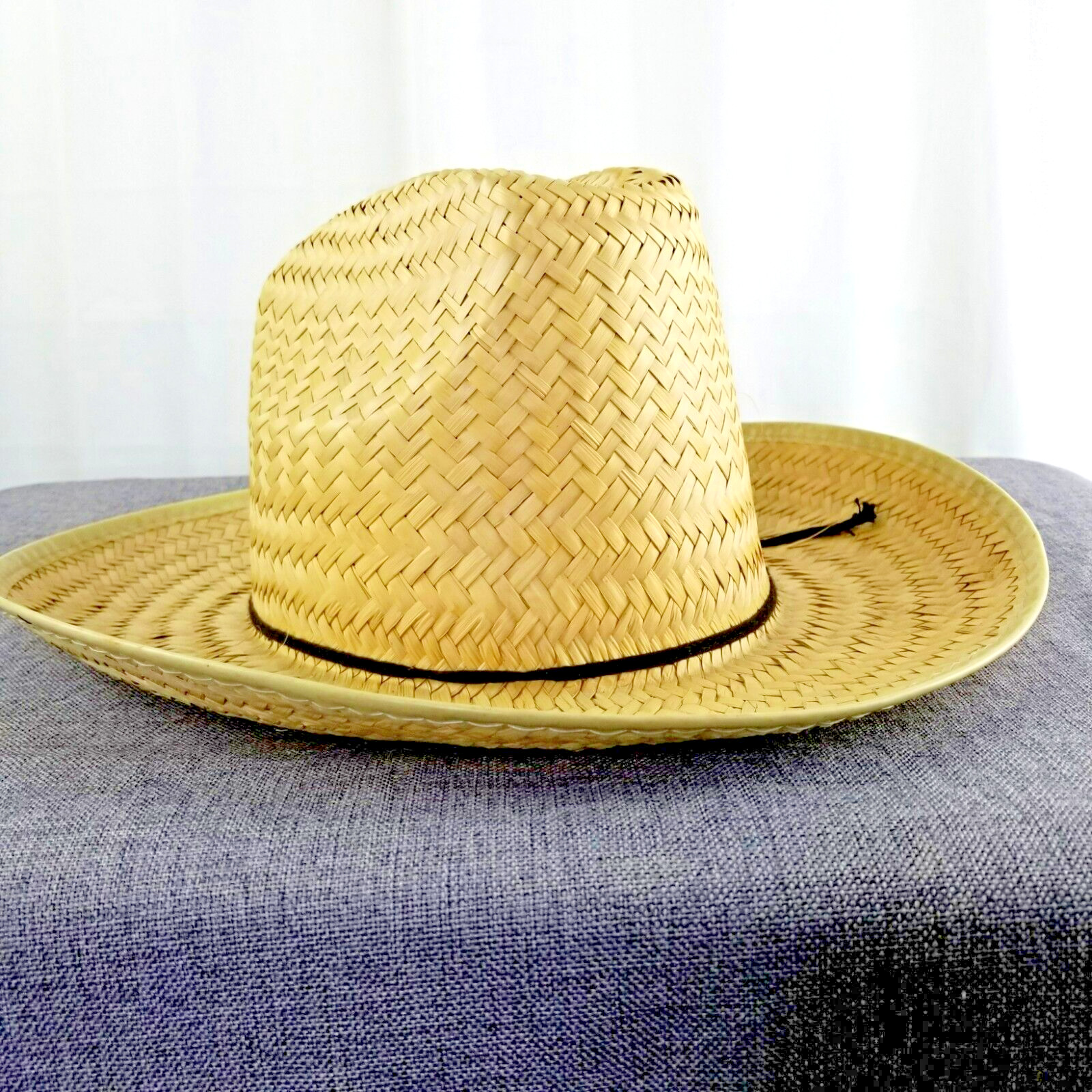 Vintage Men's Stiff Woven Straw Tall Cowboy Western H… - Gem