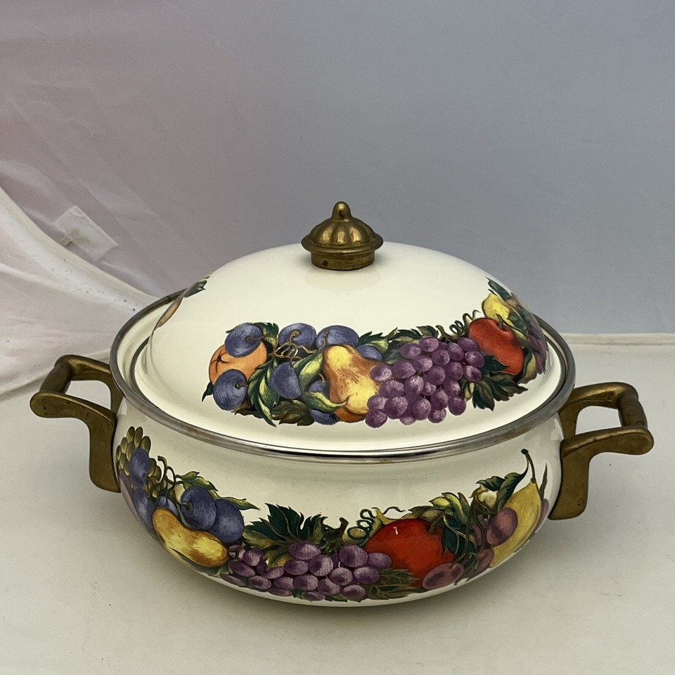 Vintage Cornucopia Ceramic Casserole Dish With Lid Handles Fruit Design ...