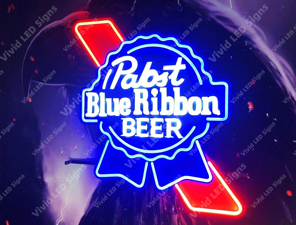 Pabst Blue Ribbon Beer PBR 24"x20" Vivid LED Neon Sign Light Lamp With ...