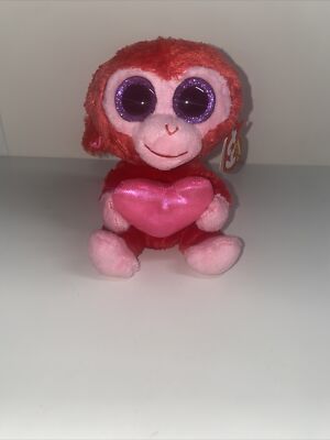 Ty Beanie Boo Charming the Red Monkey Chimp with heart - 6" Sparkle ...