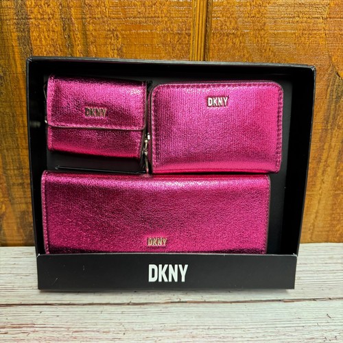 DKNY Lumen 3 Piece Wallet Set in Gift Box - Pink | eBay