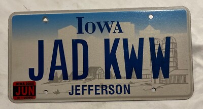 LICENSE PLATES IOWA VANITY JAD KWW 2 OF 2 | eBay