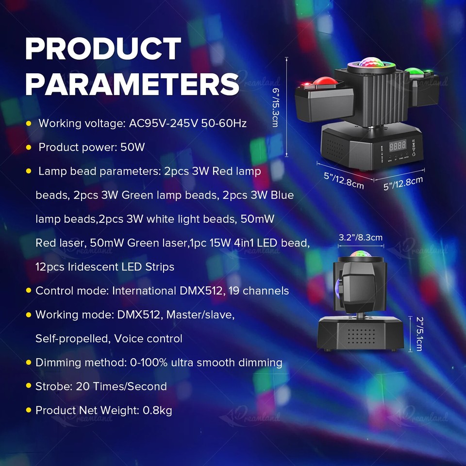 Moving Head Party Light Rotating Disco Ball Laser Beam Strobe Remote ...