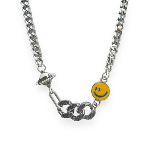 Planet Smiley Face Necklace for Men Women Streetwear Punk Hip Hop ...